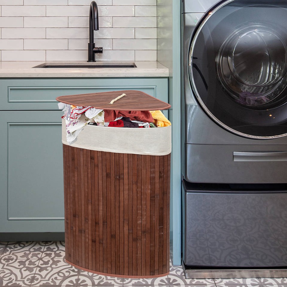 Laundry Fabric Bin Hamper Natural Bamboo Basket Washing Clothes Storage ...