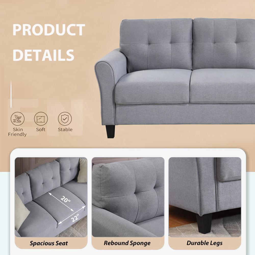 Easy Assembly 79.9" Armchair Linen Upholstered Couch 3-Seat for Office ...