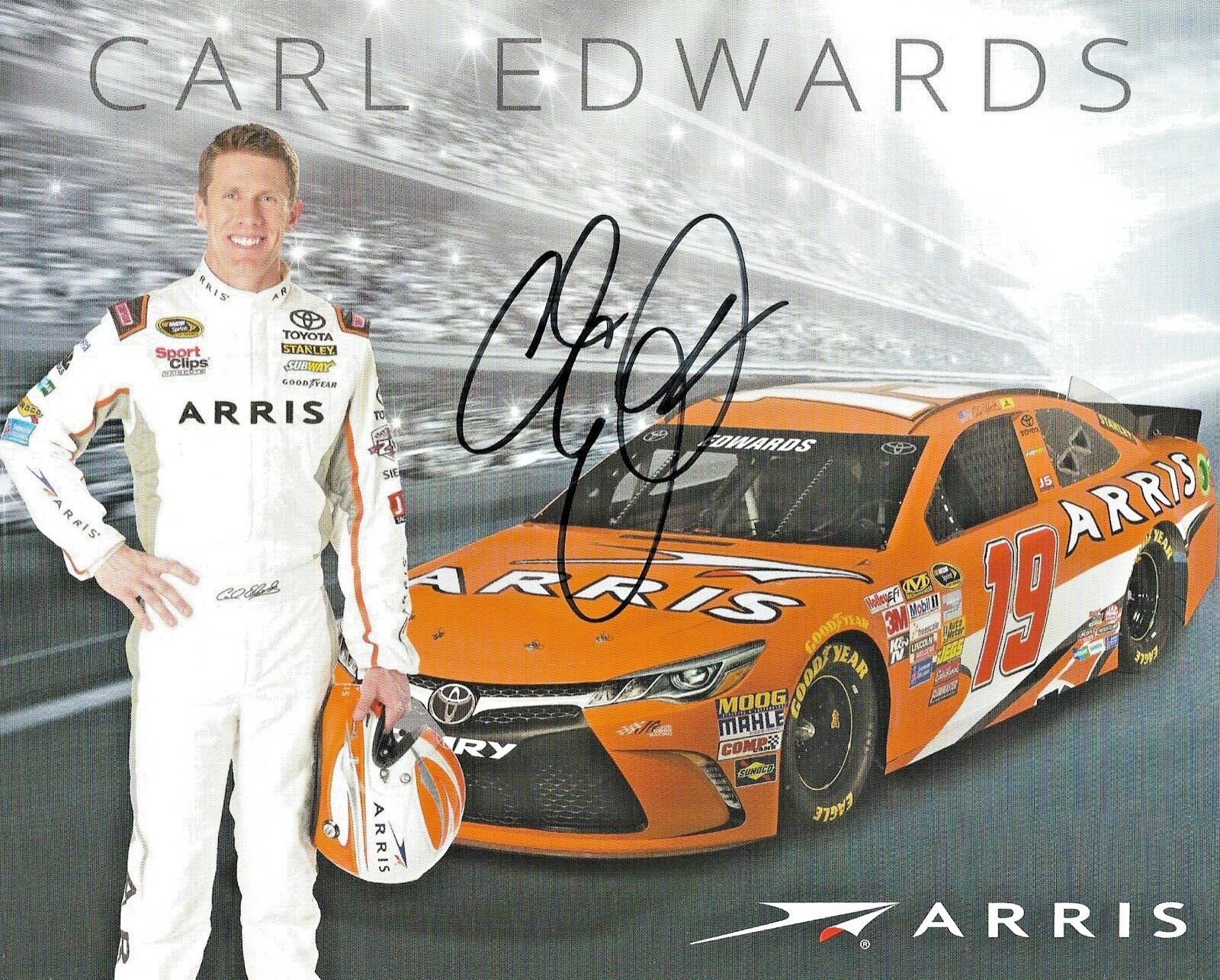 2016 Carl Edwards Arris Toyota #19 NASCAR Signed Auto 8x10 Post Hero ...