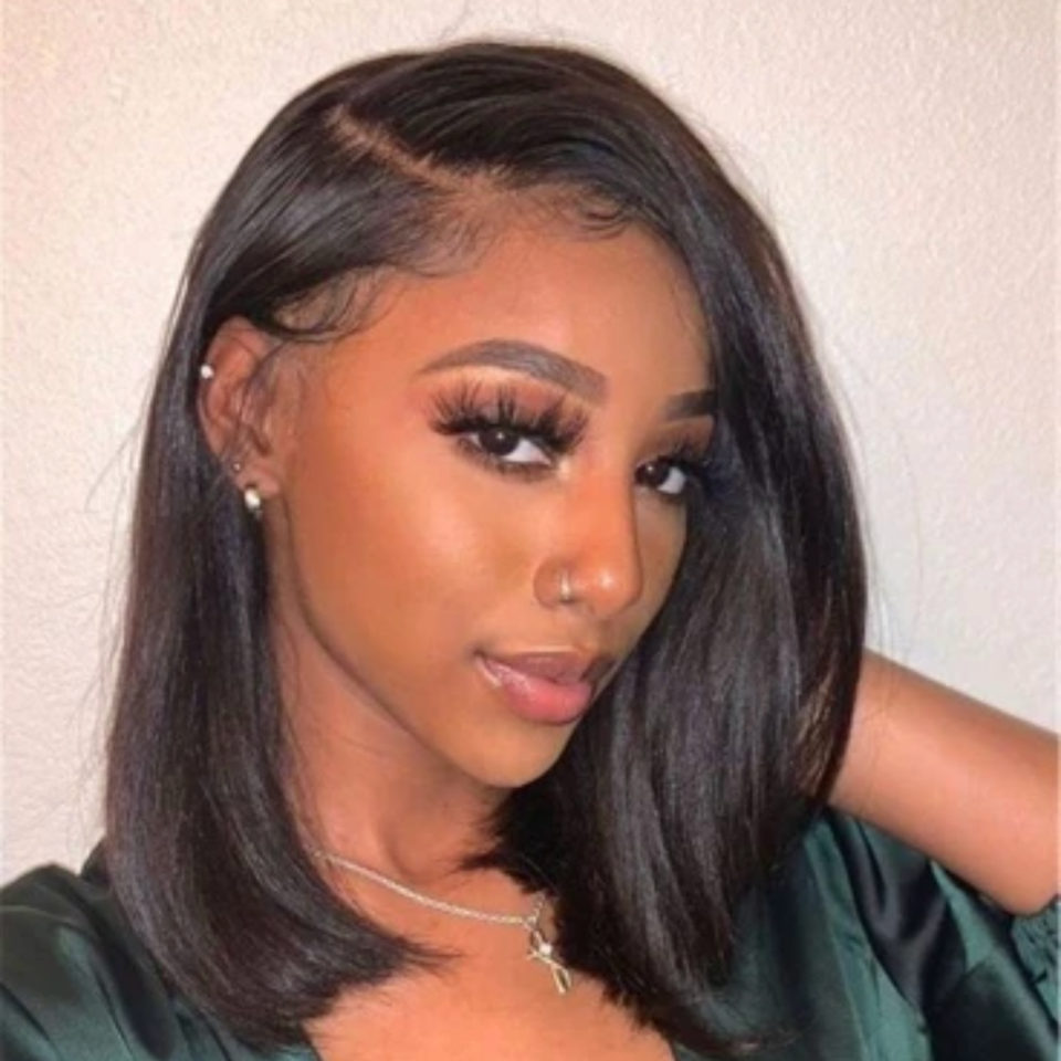 Women Short Bob Human Hair Lace wigs 13x1 T Part pre plucked Brazilian ...