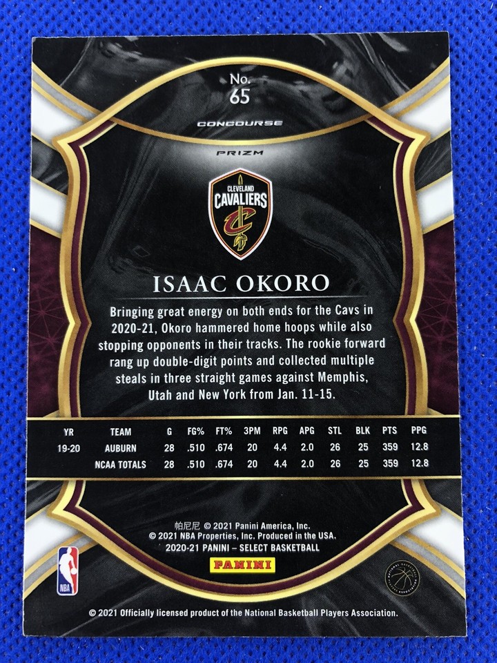 2020-21 #65 Isaac Okoro Select Basketball Concourse Green-White-Purple ...