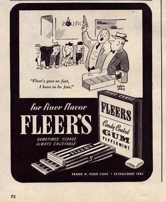 1945 Fleer's Candy Coated Gum Print Ad WWII Peppermint Flavor Race ...