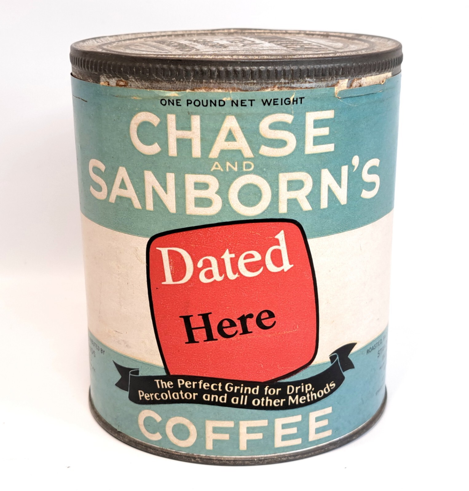 1930s CHASE & SANBORN "DATED HERE" 1 LB COFFEE TIN RARE PROMO ...