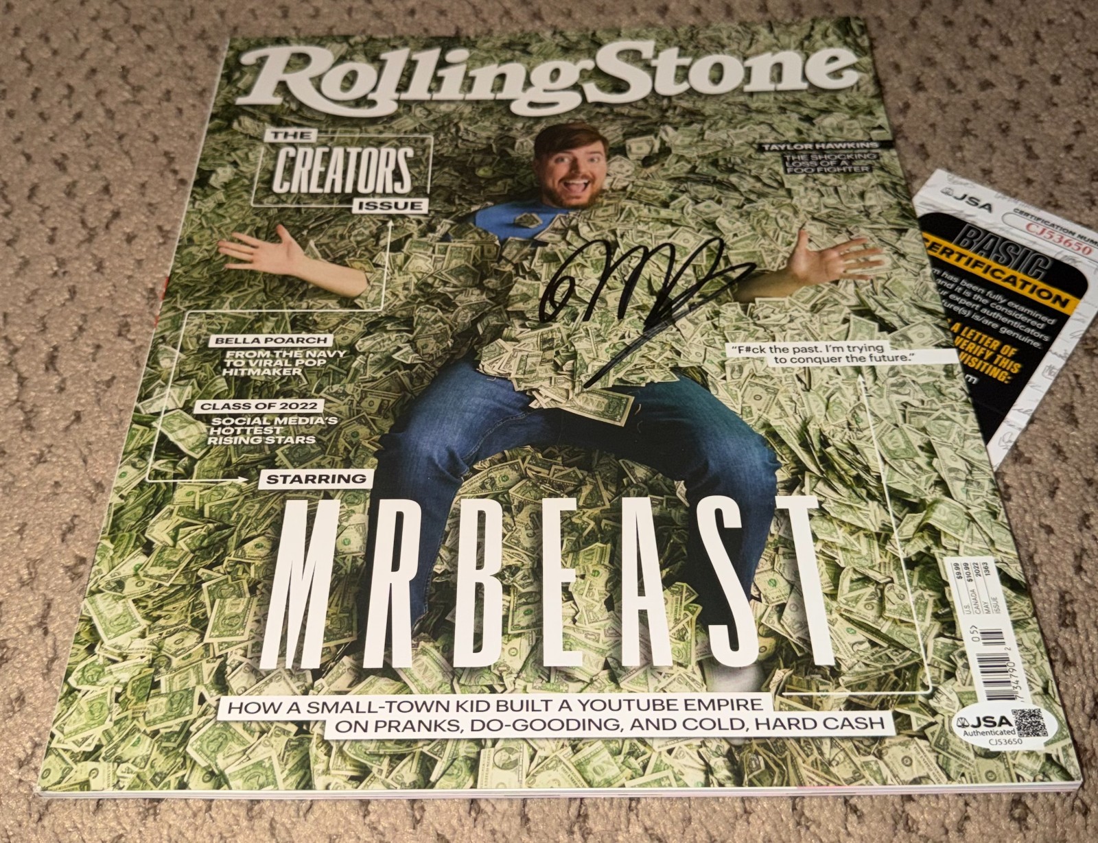 MR BEAST SIGNED ROLLING STONE MAGAZINE JSA AUTOGRAPH JIMMY DONALDSON ...