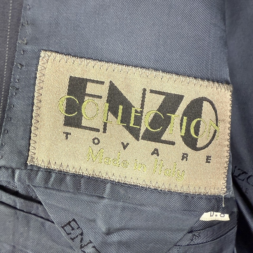 Enzo Tovare Suit Mens 44R Navy Blue Pinstripe 3 Button Super 140s Wool ...