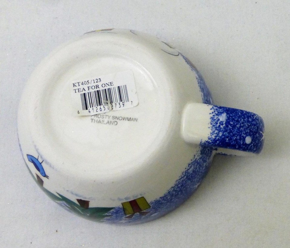 Frosty Snowman Teapot Cup Tea for One Studio Nova Blue Trees Snowflakes Moon | eBay