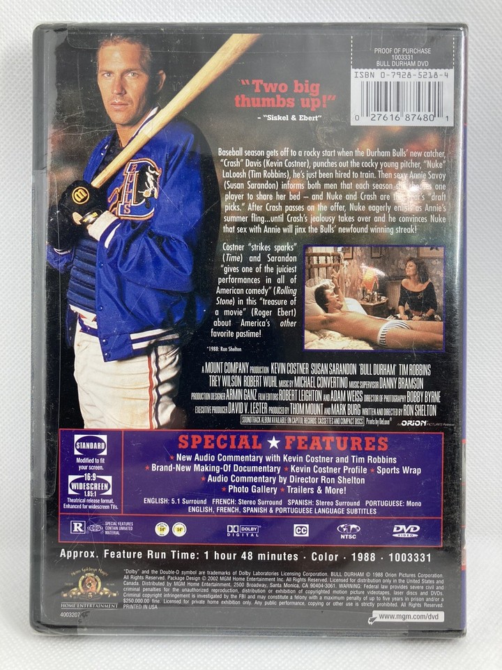 Bull Durham (DVD) (1988) Kevin Costner, Susan Sarandon, Tim Robbins ...