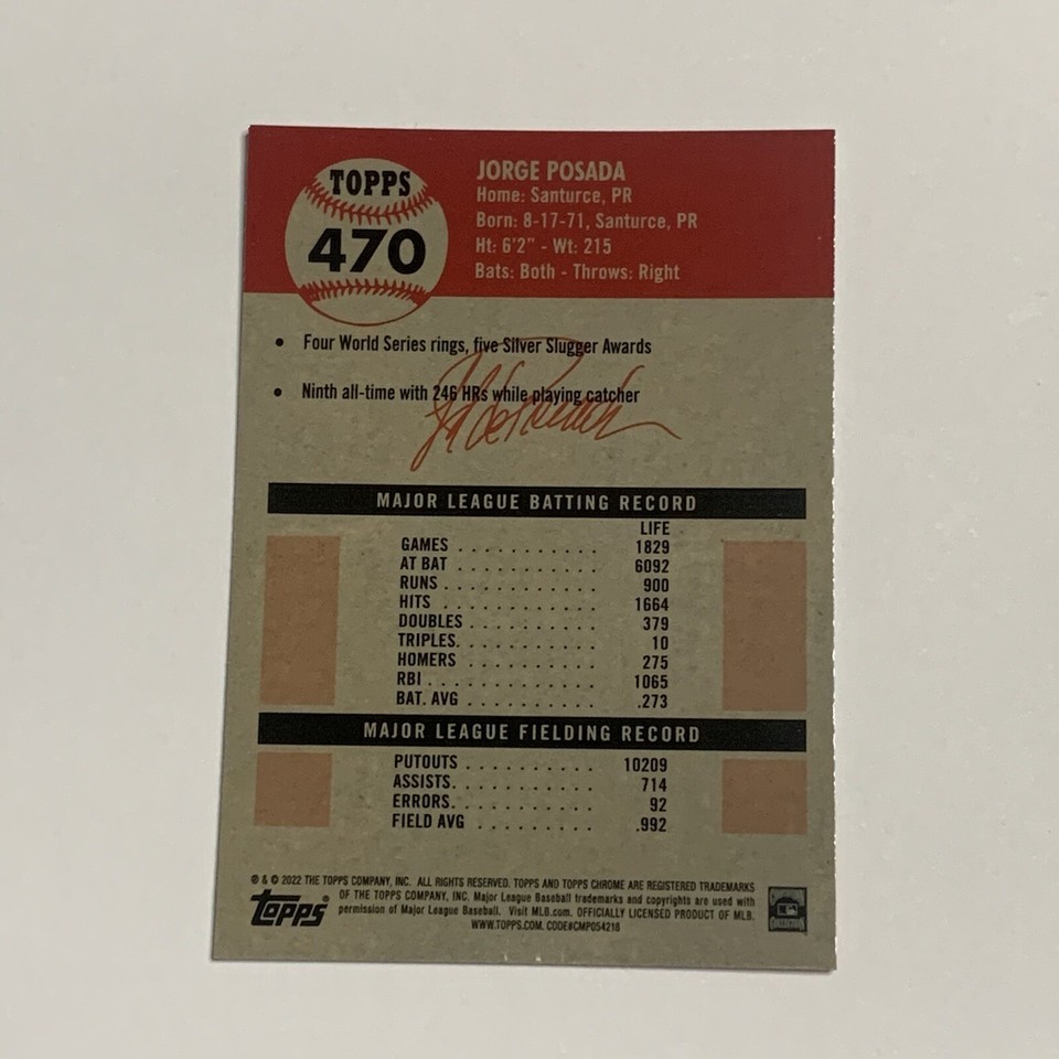 2022 Topps Chrome Platinum Baseball Jorge Posada Card #470 New York ...