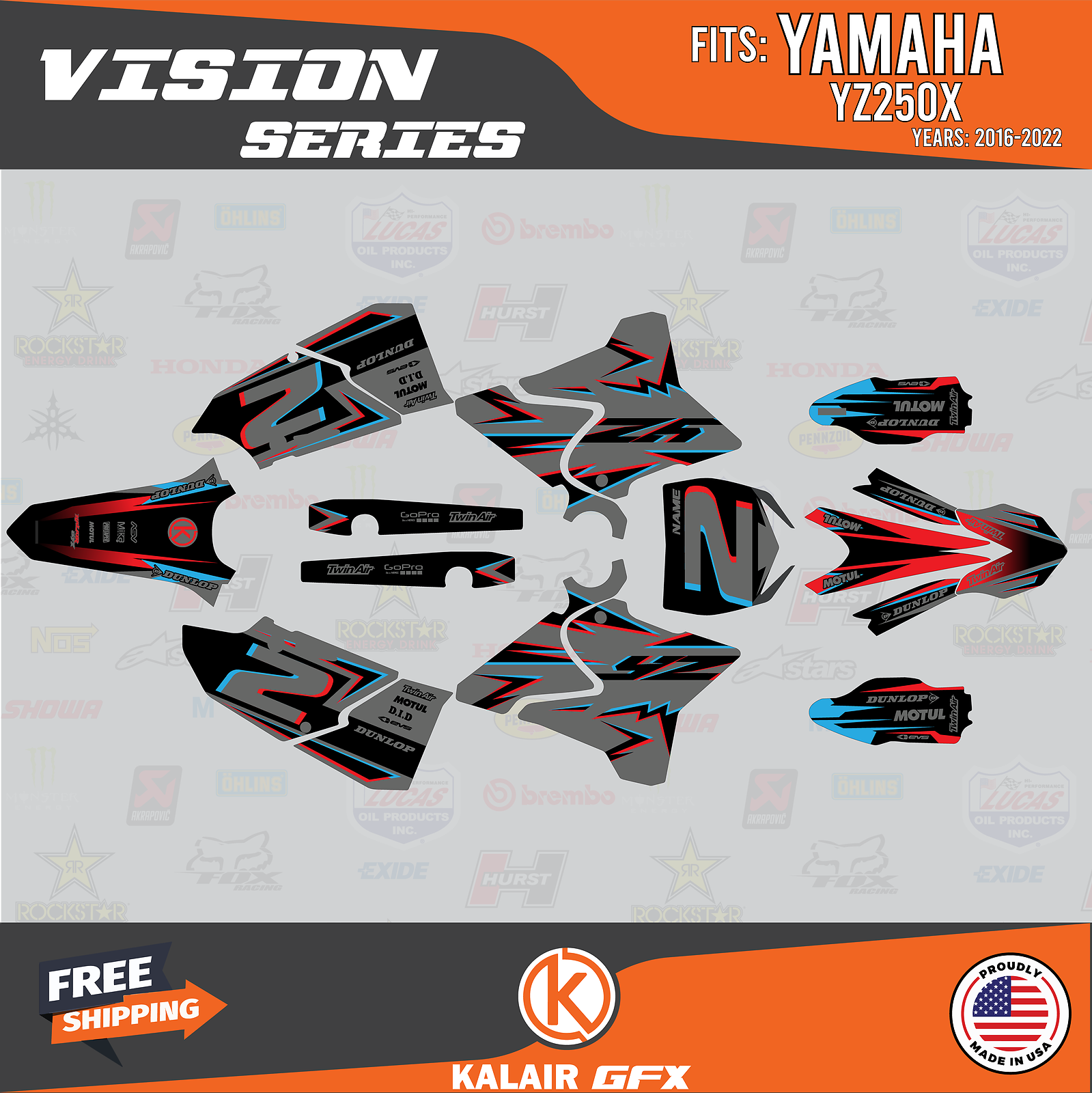 Graphics Kit for Yamaha YZ250X (2016-2022) Vision-GRAY | eBay