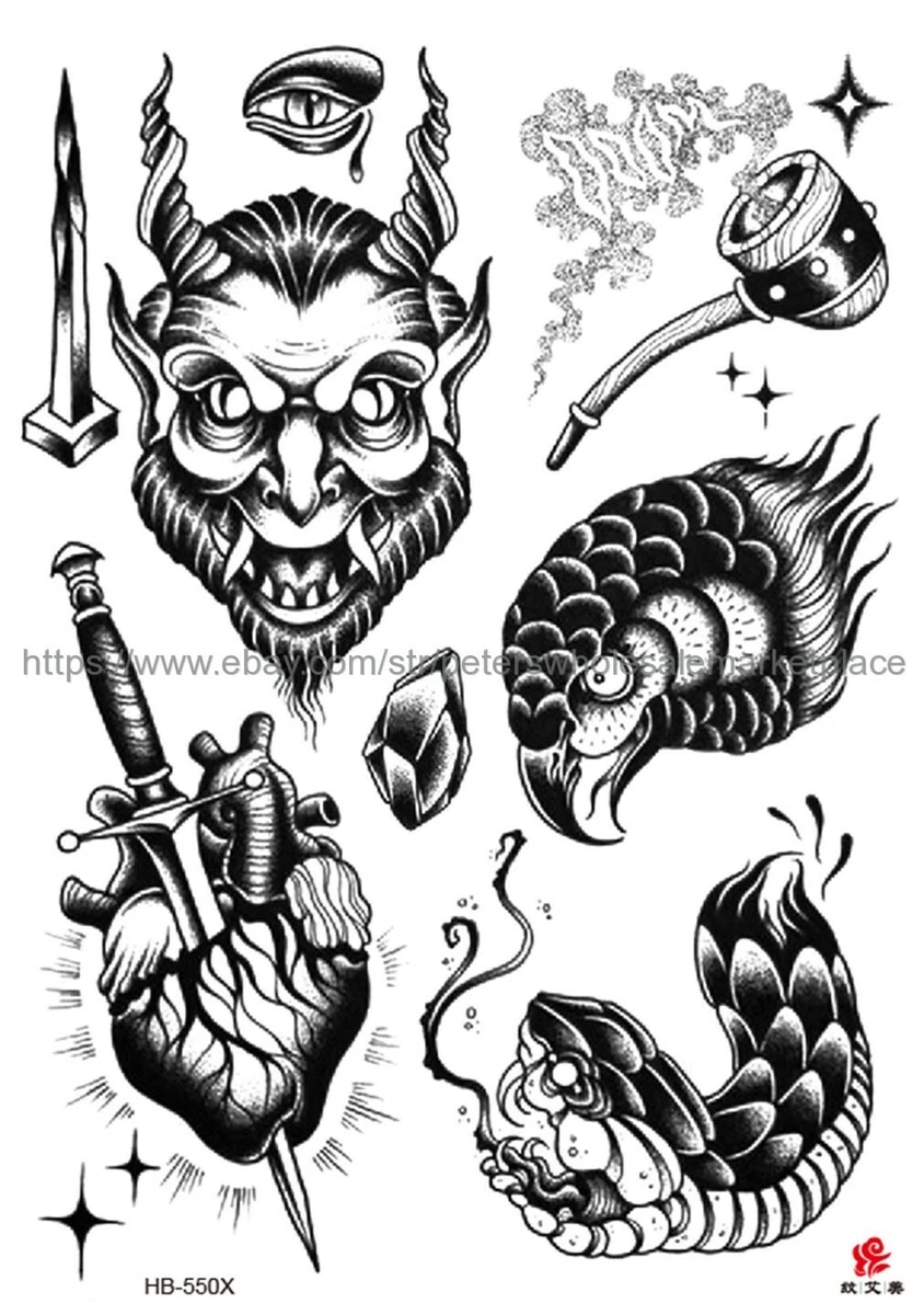 Black And Grey Evil Tattoo Flash
