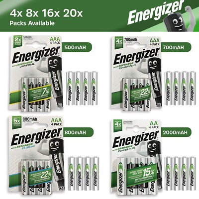 Energizer AA 2000mAh AAA 500 700 800mAh Rechargeable Batteries 1.2v HR6 ...