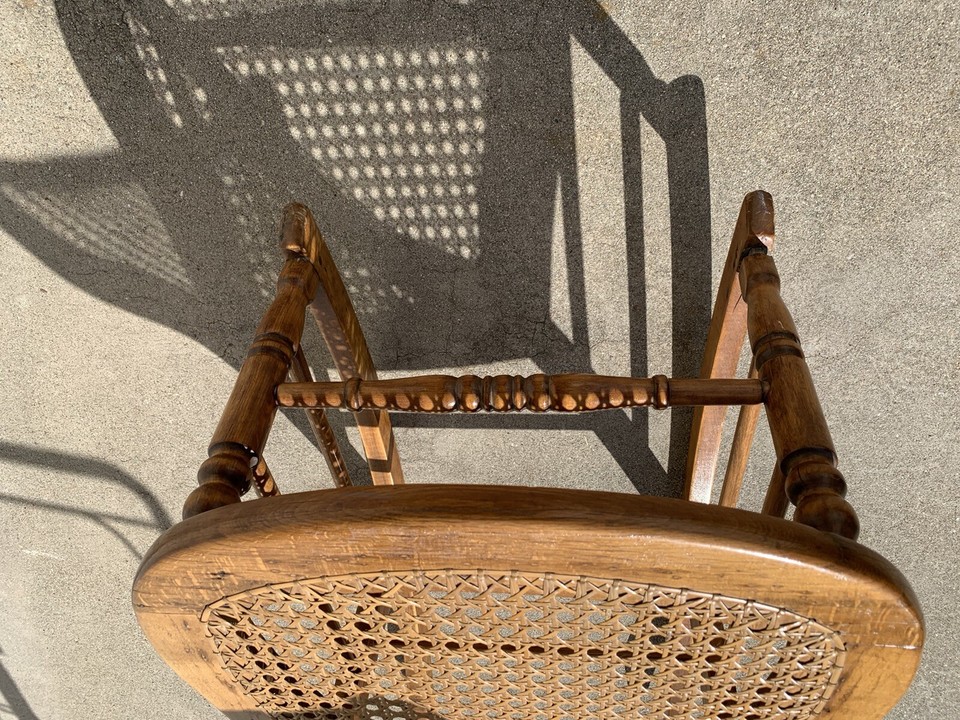 Antique ROCKER cane back rocking chair mid century modern wood | eBay