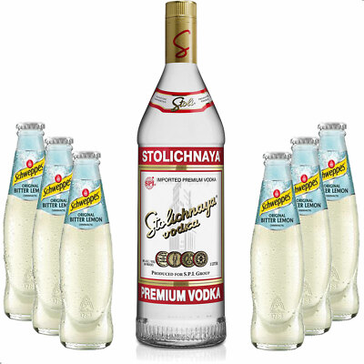 Vodka Lemon Set - Stolichnaya Vodka 1L (40% Vol) + 6x Schweppes Bitter ...