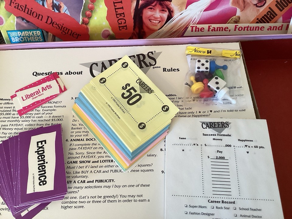 Vintage 1990 Careers For Girls Parker Brothers Board Game Complete 90s ...