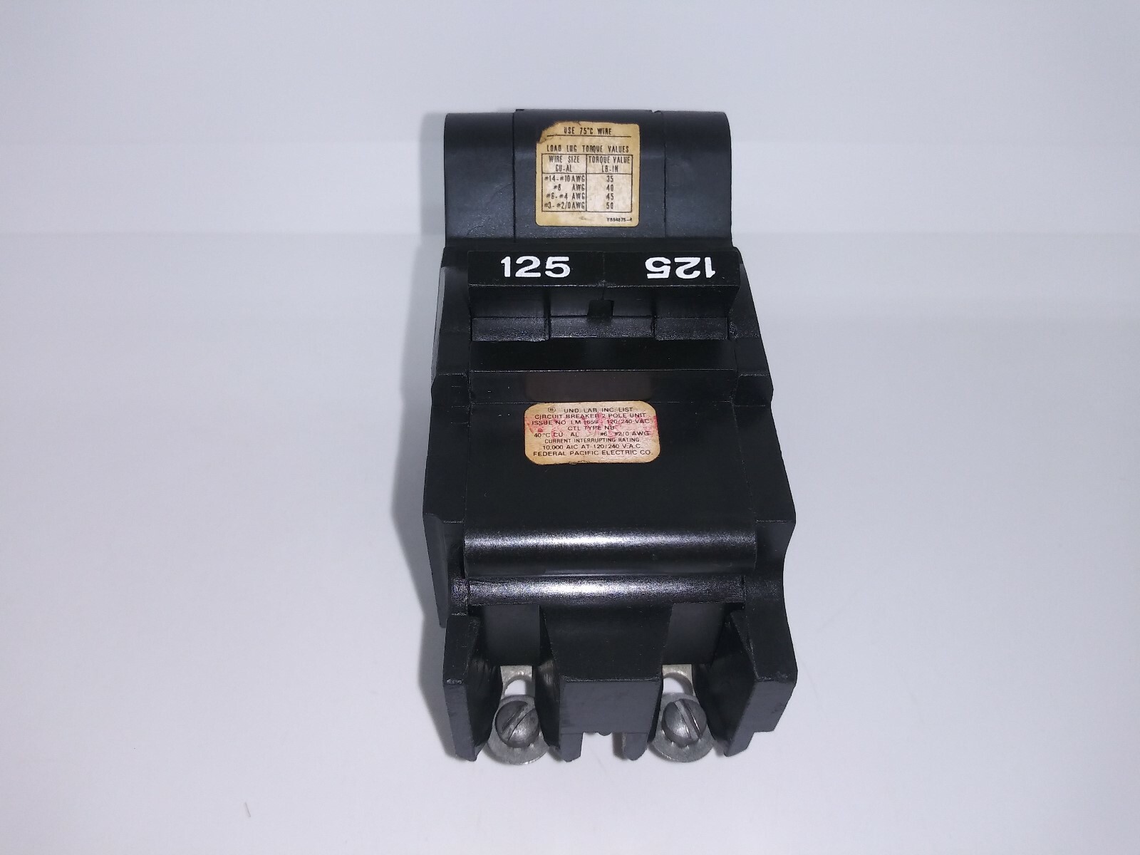 FPE Federal Pacific NB2125 125 Amp 2 Pole Bolt on Circuit Breaker NB125 ...