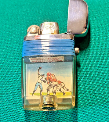 scripto vu lighter football scene with tin box | eBay