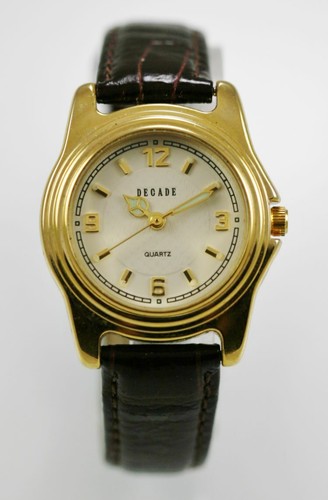 Decade Watch Womens Stainless Steel Gold Leather Brown Water Resist ...