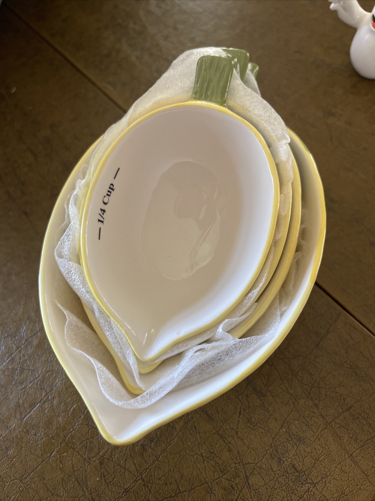 NEW 4ct Nesting Ceramic LEMON Shaped MEASURING CUPS Yellow White 1/4c ...