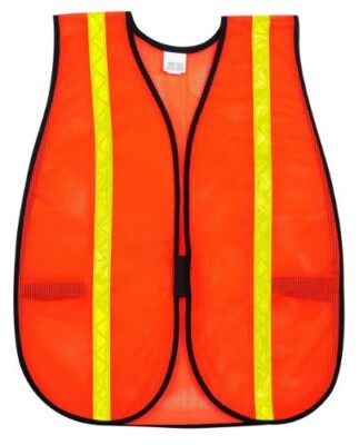Hi-Vis Orange Mesh Safety Vest – Yellow Reflective Strips | eBay
