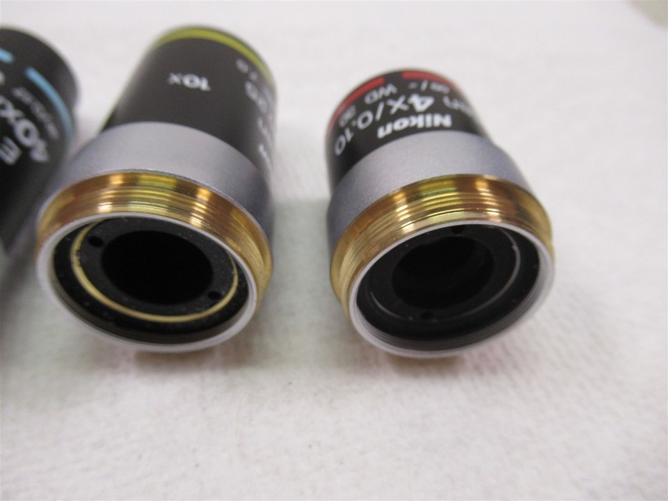 Nikon E Plan Microscope Objective Lenses Lot of 4 100x Oil 40x 10x & 4X ...