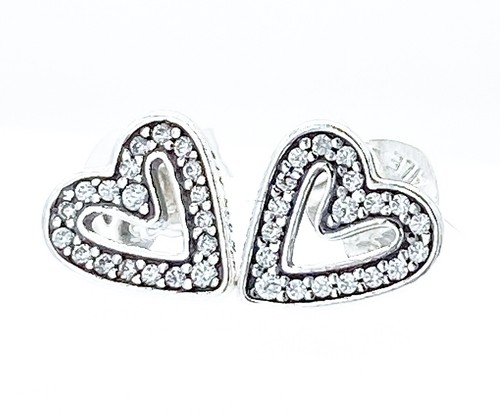 NEW 100% Authentic PANDORA 925 Sparkling Freehand Heart Stud Earrings ...