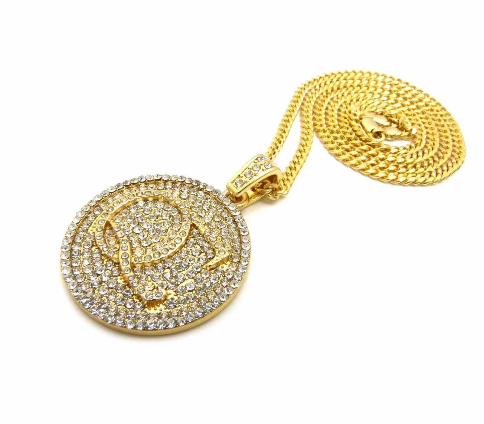 Iced Quavo QC Round Bling Pendant w/ 24" Box, Cuban, Rope Chain Hip Hop ...