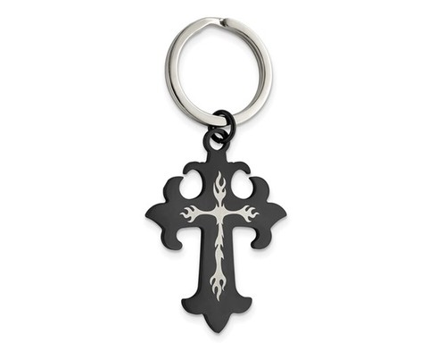 Stainless Steel Polished Black Plated Cross Key Ring | eBay