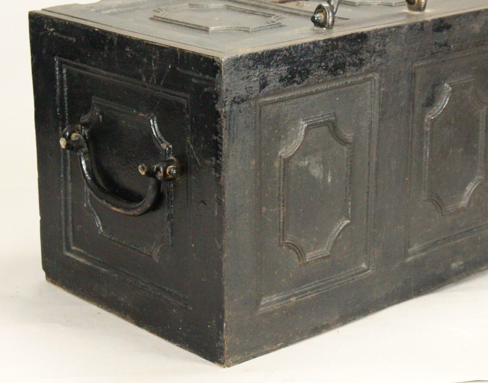 = Antique 18th/19th C. Heavy Steel Safe Strongbox w. Lock, Black Paint ...