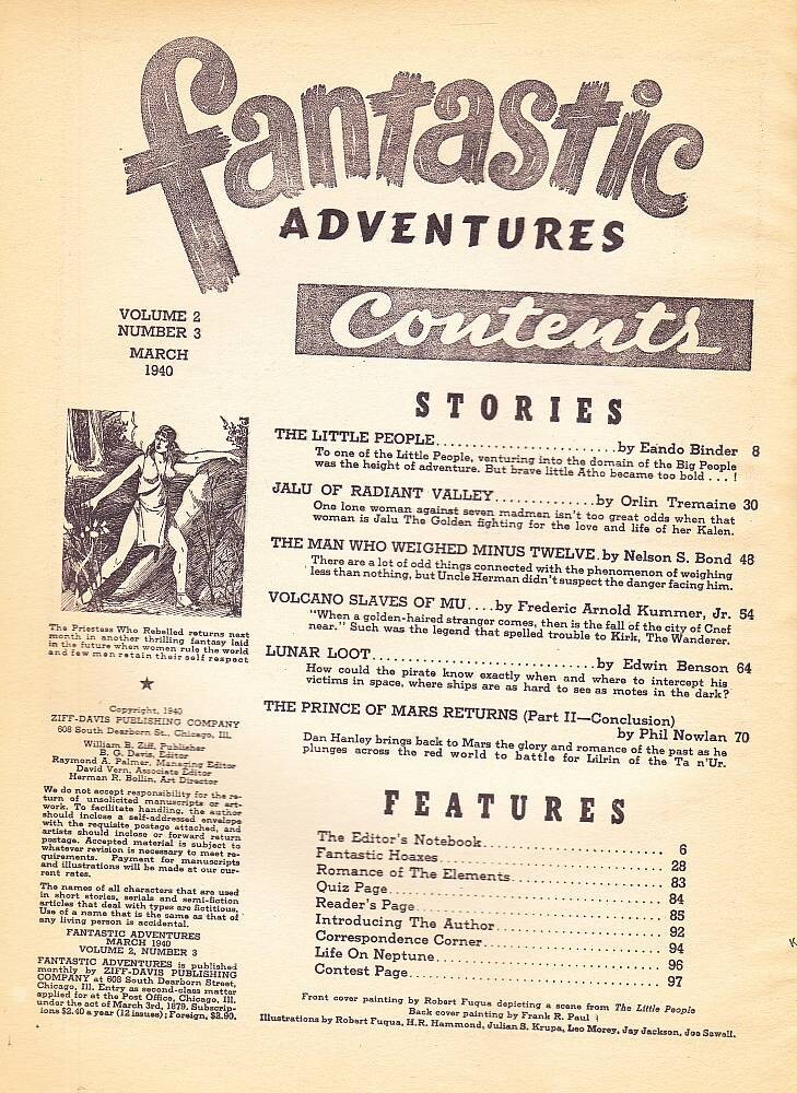 Sci-Fi FANTASTIC ADVENTURES March 1940 - Frank R. Paul, Philip Francis ...