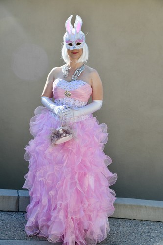 Masquerade Ball Quinceanera Princess Dress Sz M Pink Mask Bunny Costume ...