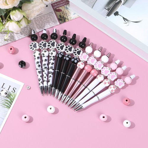 12Pcs Beadable Pen Set Assorted Plastic Bead Pens with Wooden Beads and ...