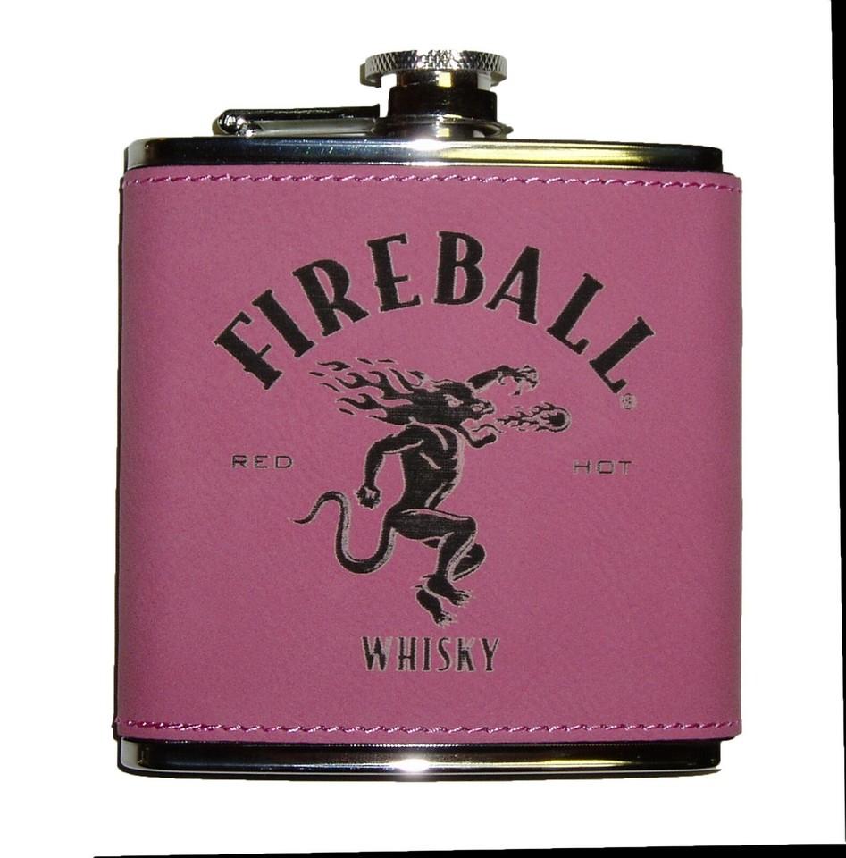 Fireball pink leather flask gift set with 2 shot glasses & funnel in ...