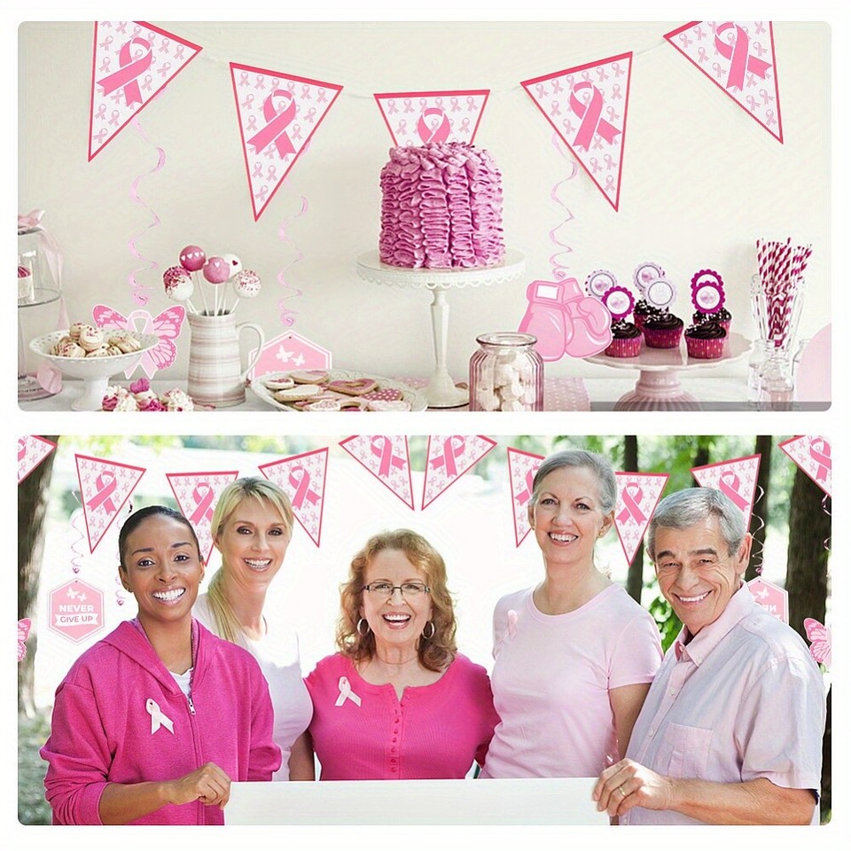 1box Breast Cancer Awareness tions Pink Ribbon Pennant Banners Wall ...
