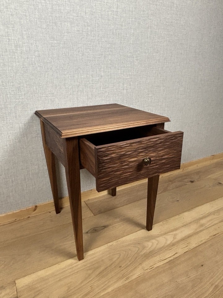solid walnut end table with draw and textured sides | eBay UK