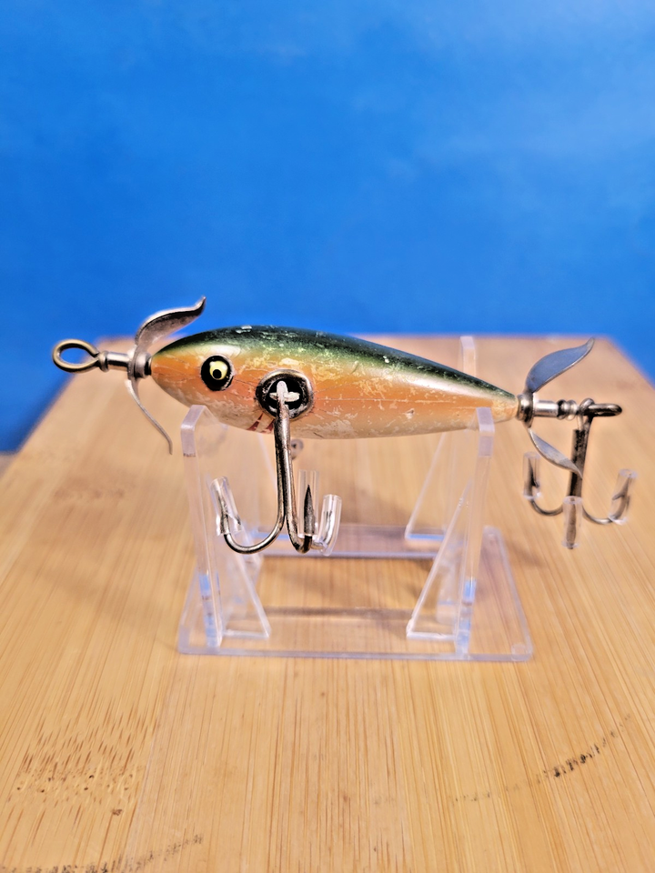 VINTAGE SHAKESPEARE UNDERWATER WOODEN MINNOW SEE THRU GEM CLIP HOOK ...