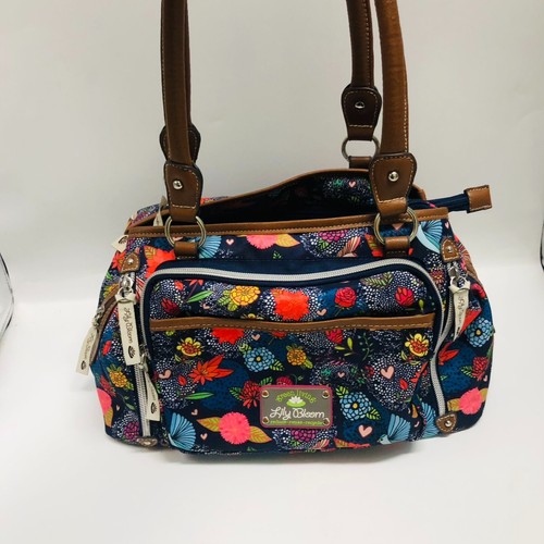 Lily Bloom Recycled Floral Navy Purse Zip Closure Large Multiple ...