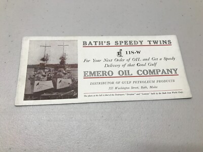 Bath Iron Works Destroyer Drayton Lamson Emero Oil Gulf Petroleum Maine ...
