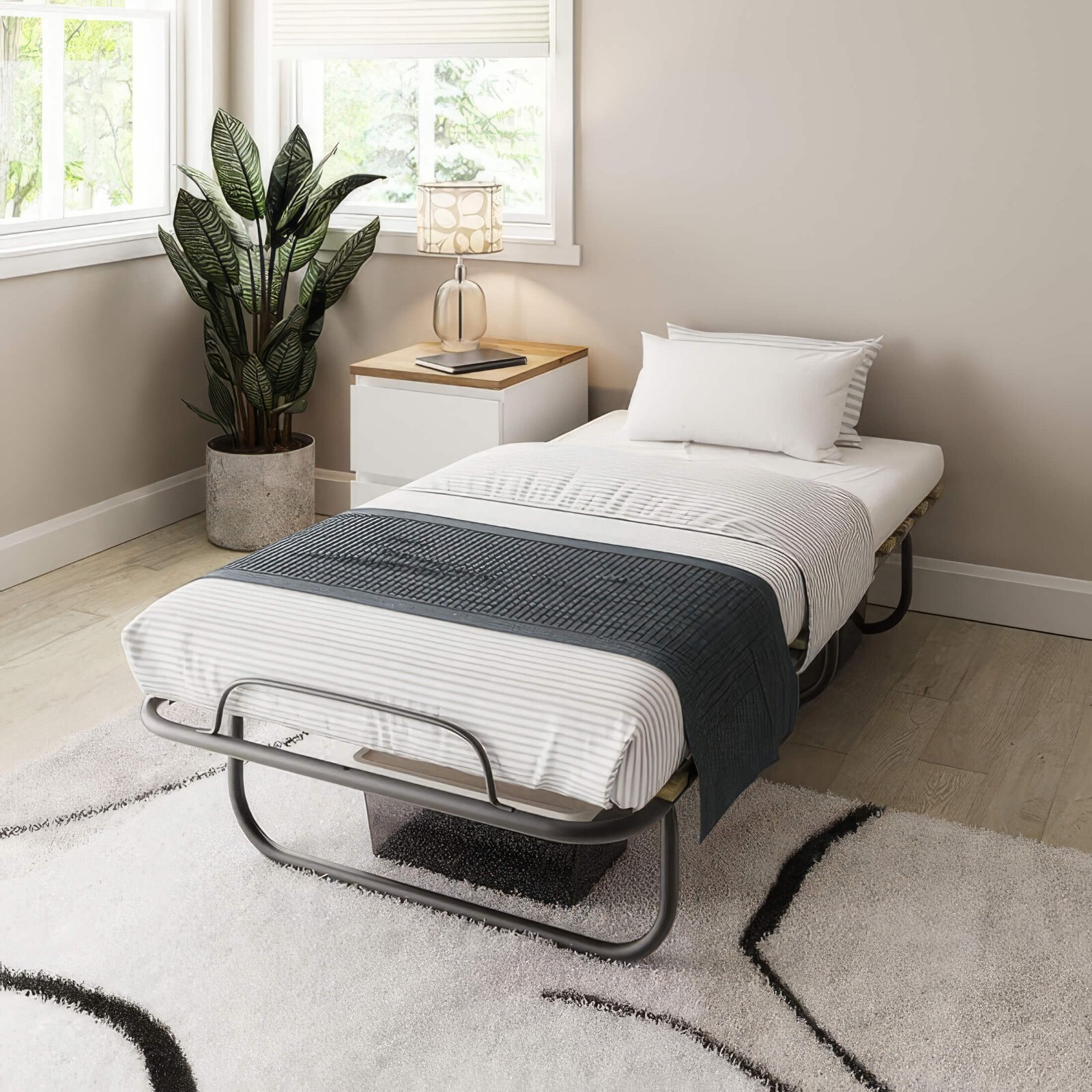 3FT SINGLE GUEST BED WITH MATTRESS STOCKHOLM COMPACT FOLDING BLACK ...