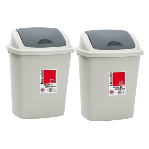 2x Box Sweden 35x27cm Trash Bin 20L w/Swing Lid Rubbish Waste Basket ...