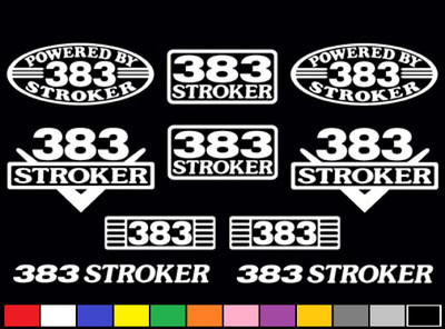 10 DECAL SET 383 V8 POWERED ENGINE STICKERS EMBLEMS 350 400 STROKER ...