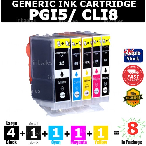 8x Generic Ink PGI-5 CLI-8 For Canon IP3300 5200 IX4000 5000 MP530 520 ...