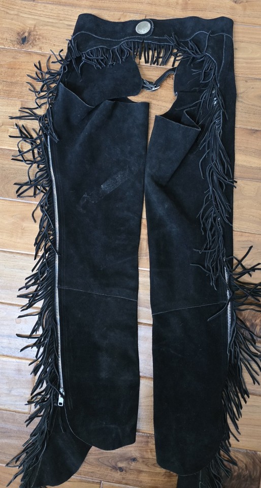Barnstable Chaps Suede Leather Large Black Fringe Full Zip Horse Show ...