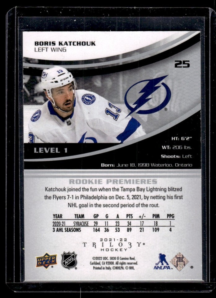 2021-22 Upper Deck Trilogy Boris Katchouk RC /999 Tampa Bay Lightning ...