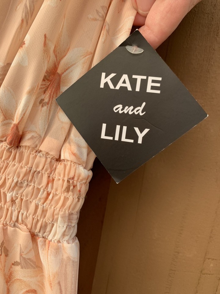 Kate And Lily Dress Women sz 12 Summer Pastel Floral Peach Ivory ...