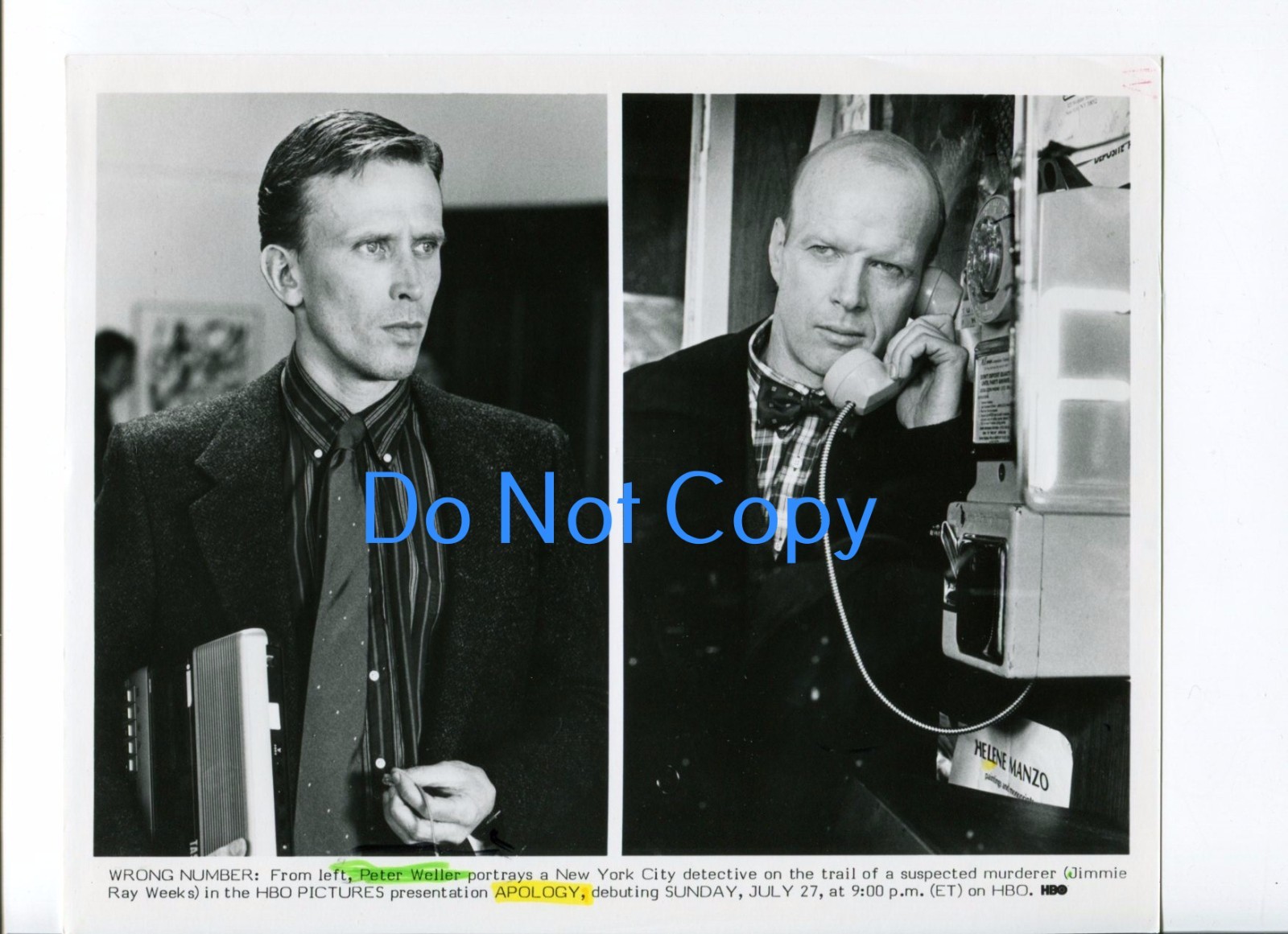 Peter Weller Jimme Ray Weeks Apology Original Press Glossy Still Movie ...