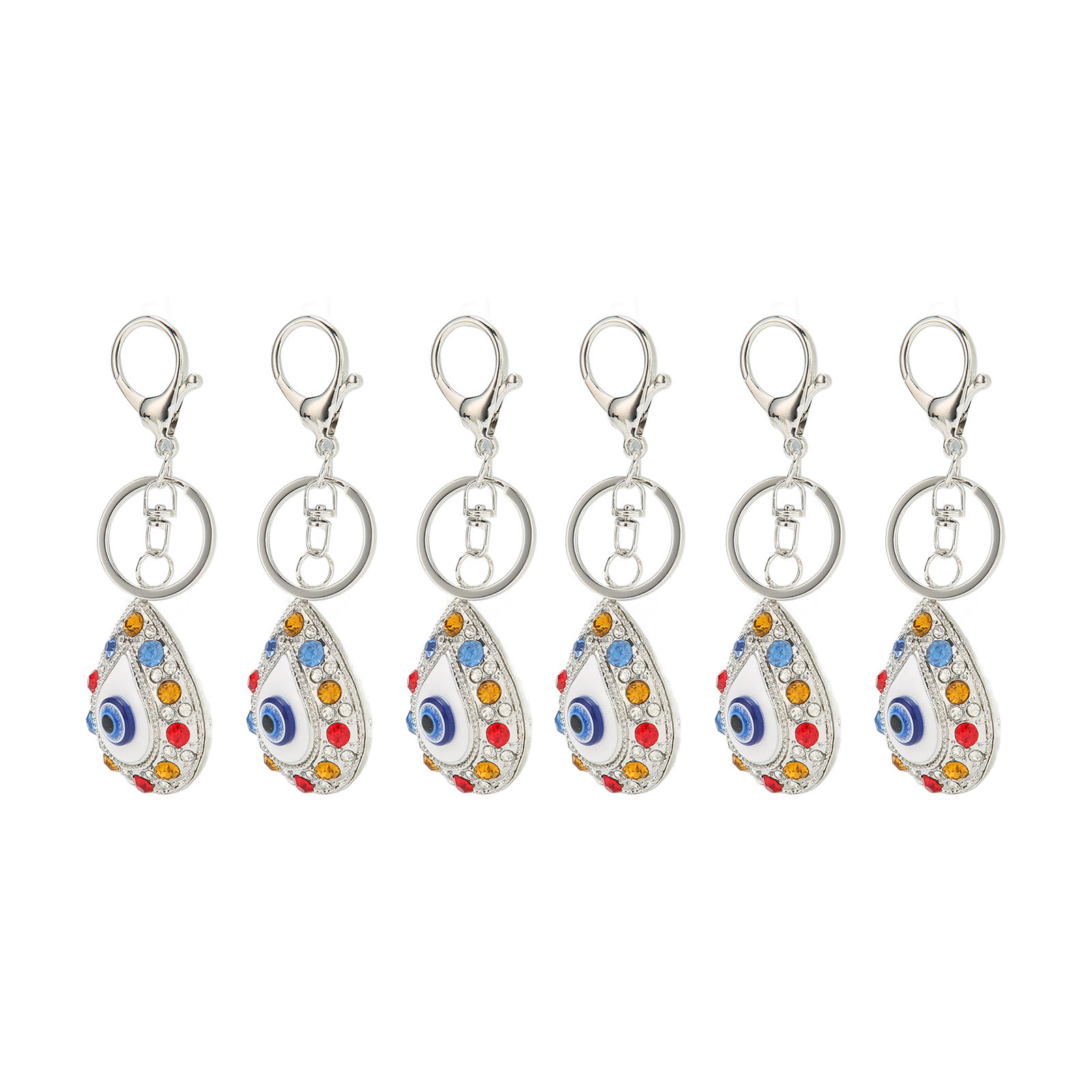 6Pcs Eye Keychains Metal Stylish Rhinestone Lobster Clasp Keychain For ...