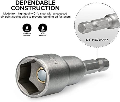 1/4" Quickchange Hex Shank 7mm Nut Setter Driver Drill Bit 65mm Length ...