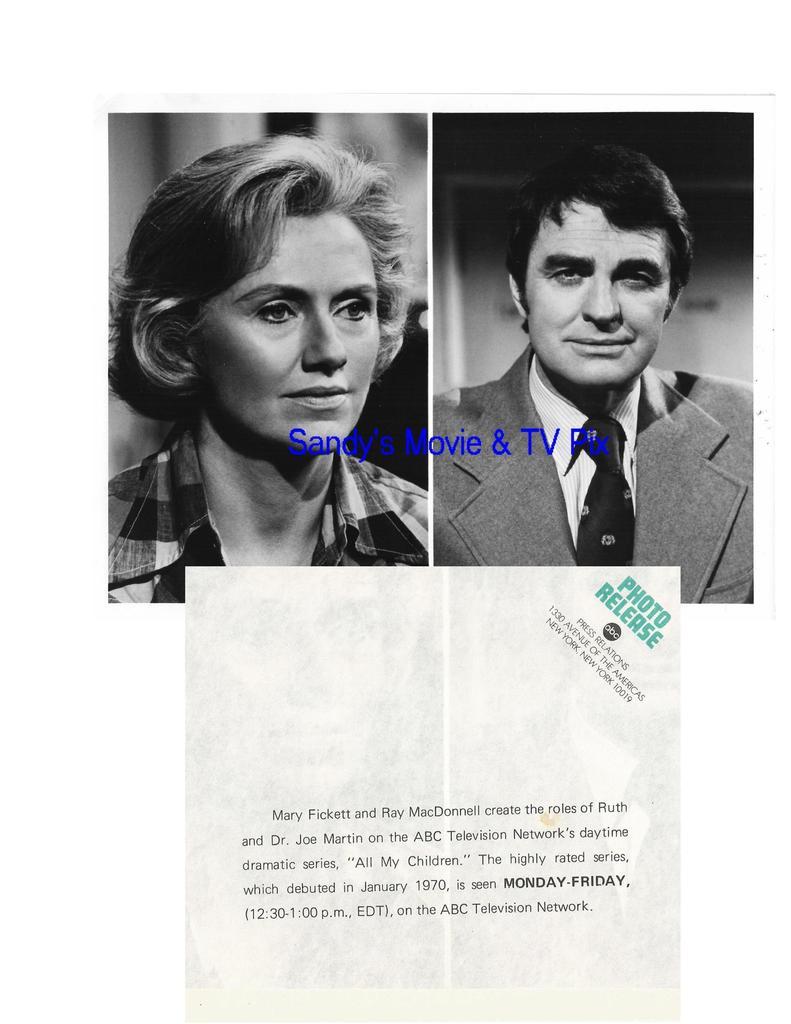 MARY FICKETT, RAY MacDONNELL Terrific Original TV Photo ALL MY CHILDREN ...