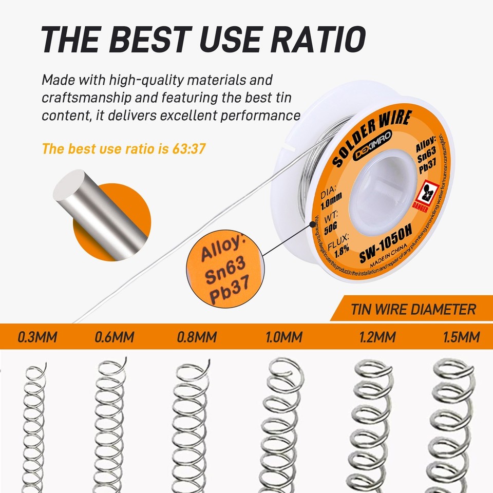 Solder Wire - Sn63/Pb37, 0.8mm Diameter, 50g, Low Melting Point & Fast ...