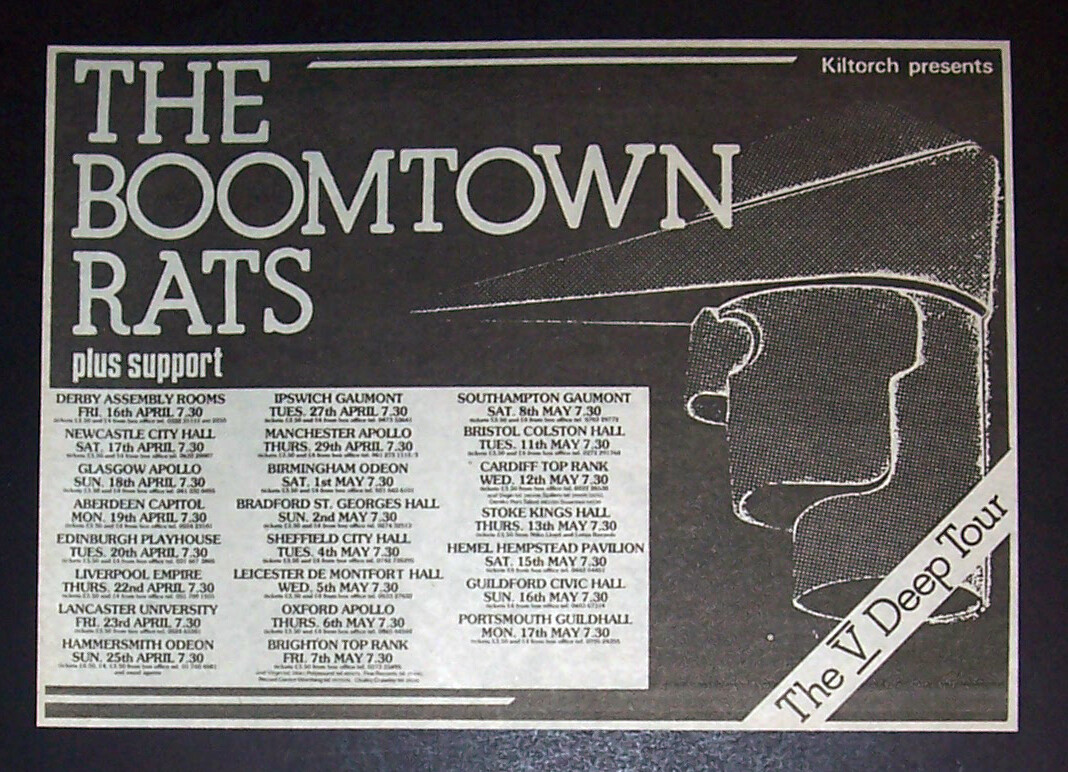 Boomtown Rats The V Deep Tour 1982 Small Poster Type Concert Ad, Promo ...